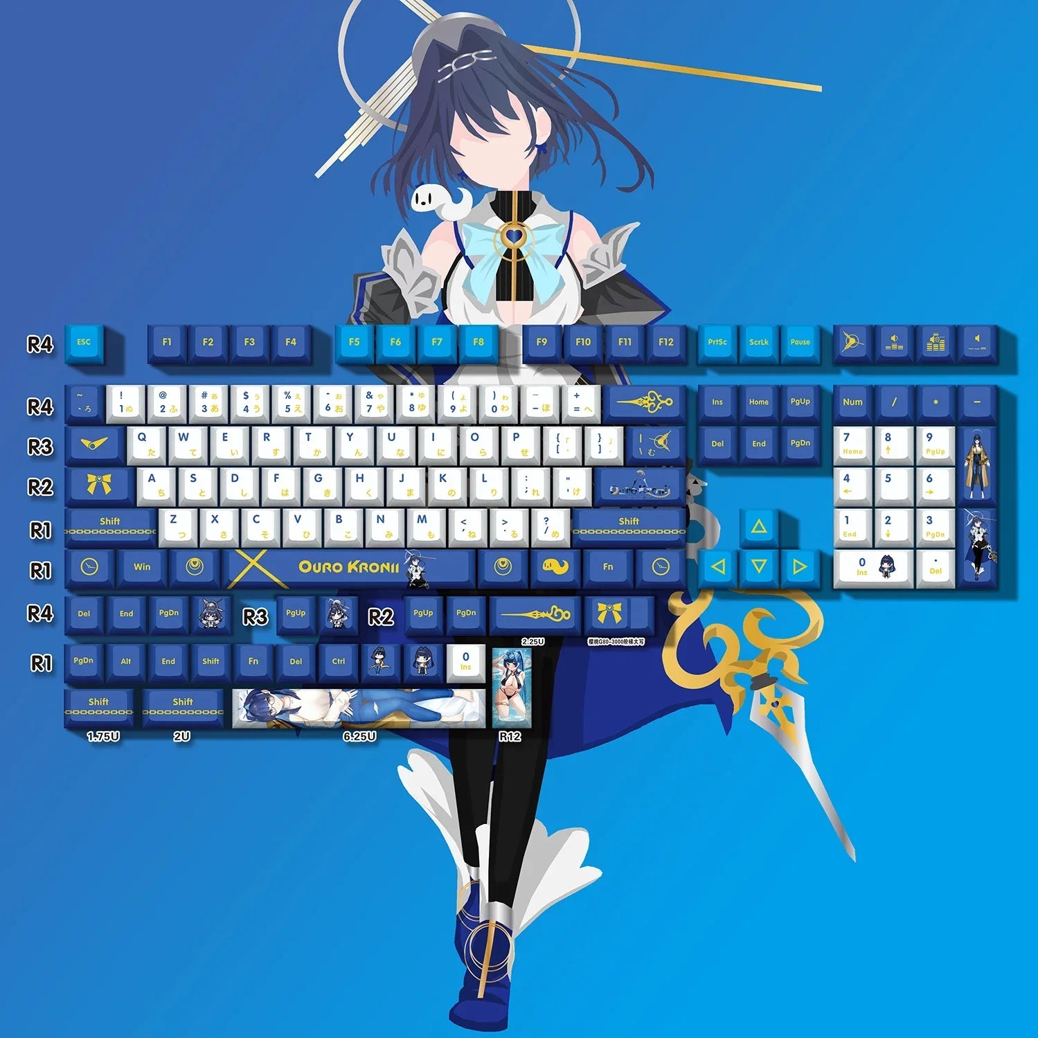 Vtuber Hololive Keycaps 132 Keys Ouro Kronii PBT Key Cover DYE Sublima
